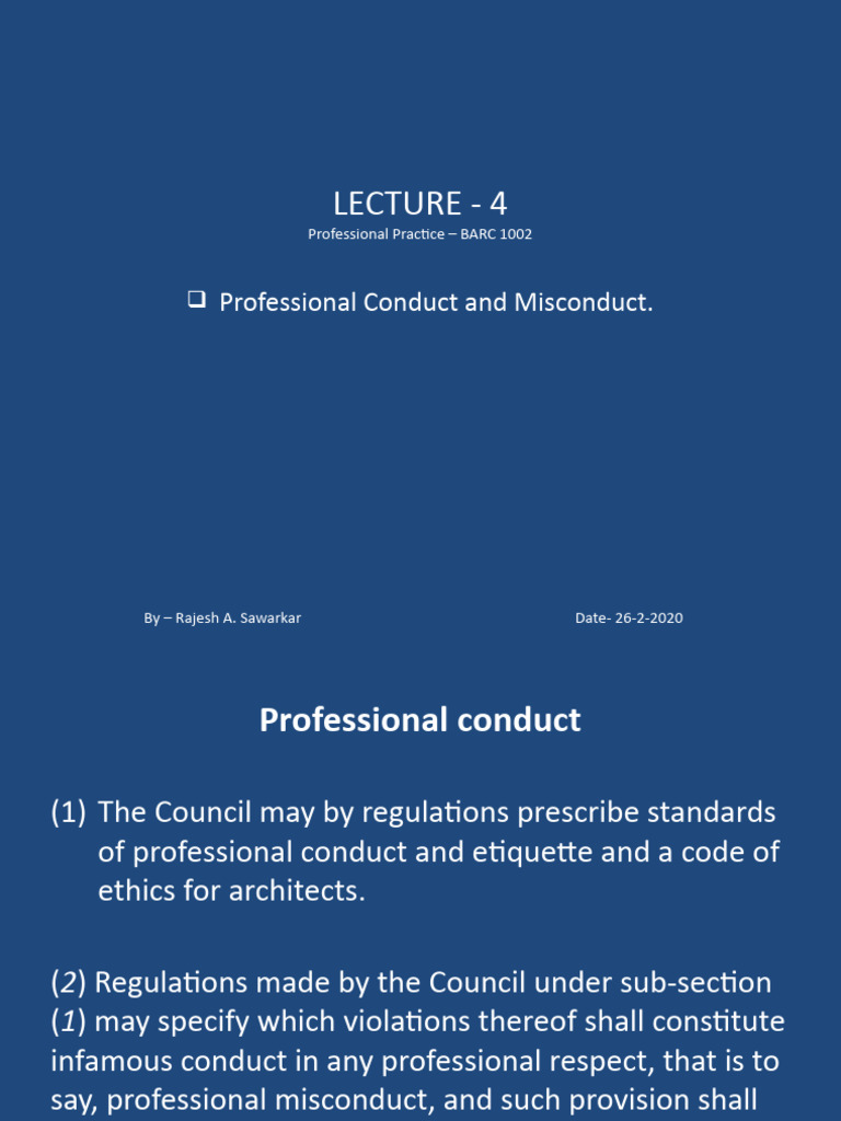 Lecture 4 - Professional Misconduct | PDF | Professional Ethics | Complaint