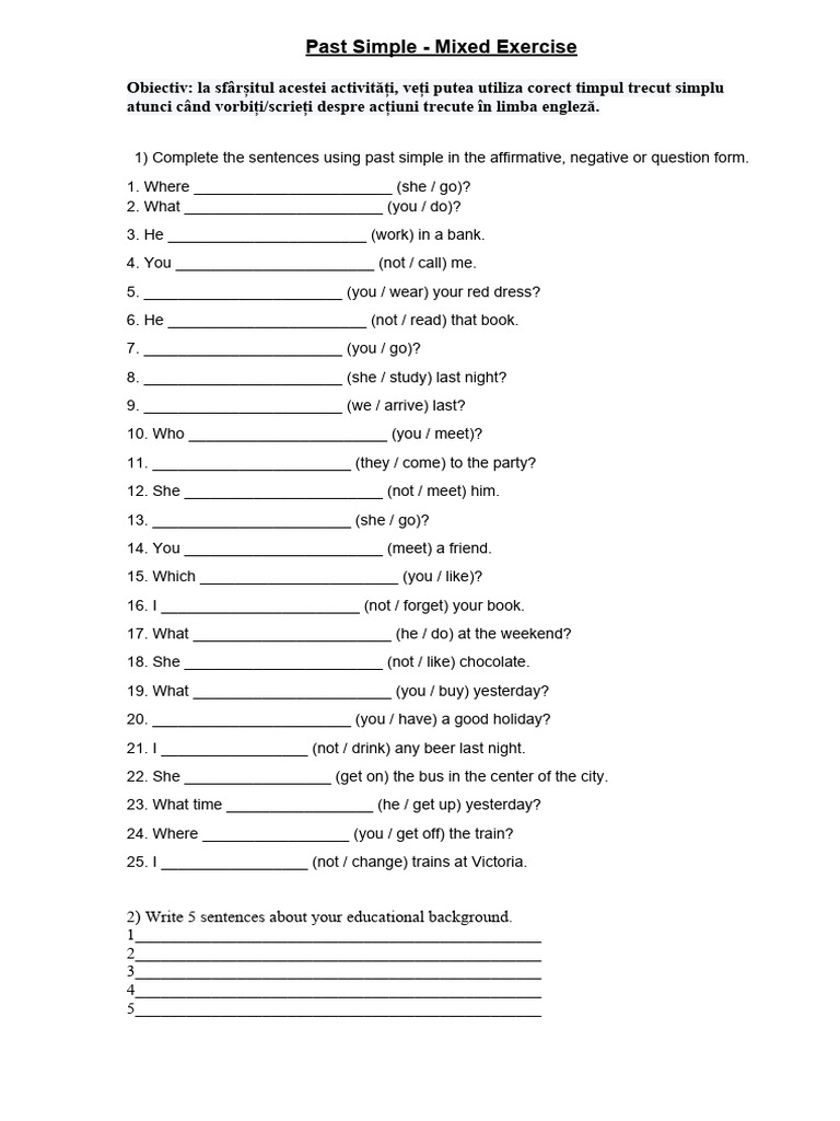 Past Simple Mixed Exercise Worksheet | PDF