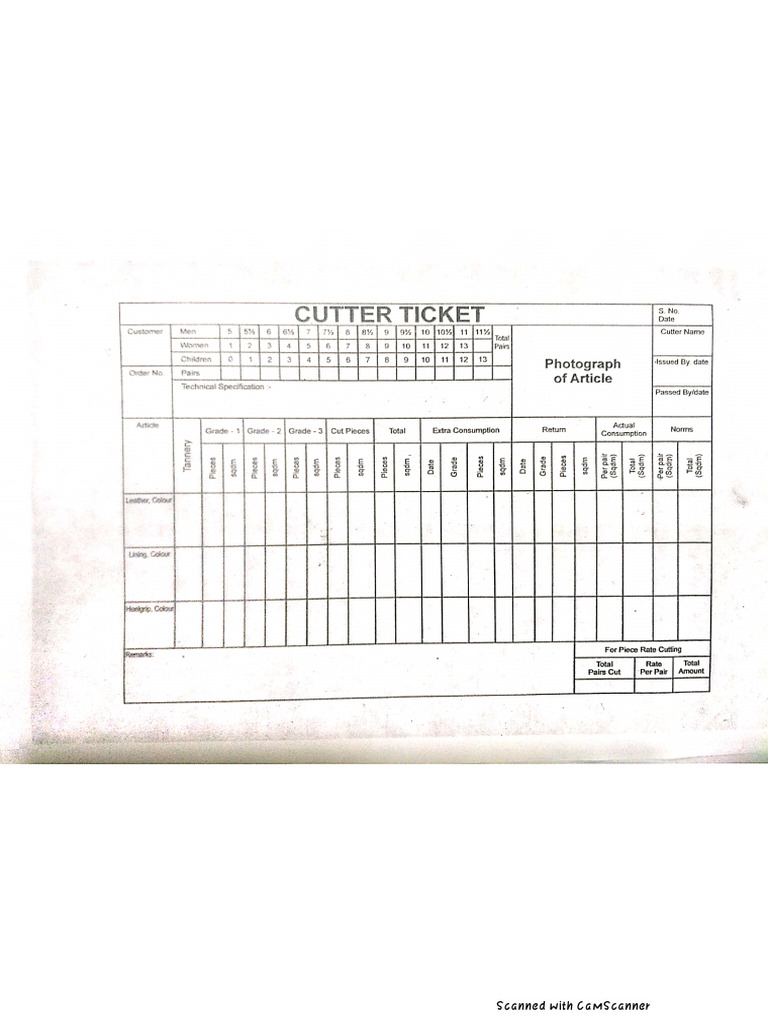 Cutter Ticket | PDF