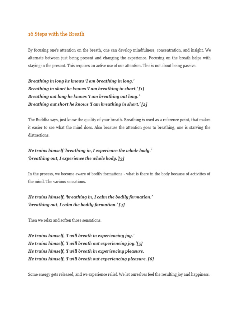 Anapanasati Meditation 16 Steps | PDF | Mind | Spirituality