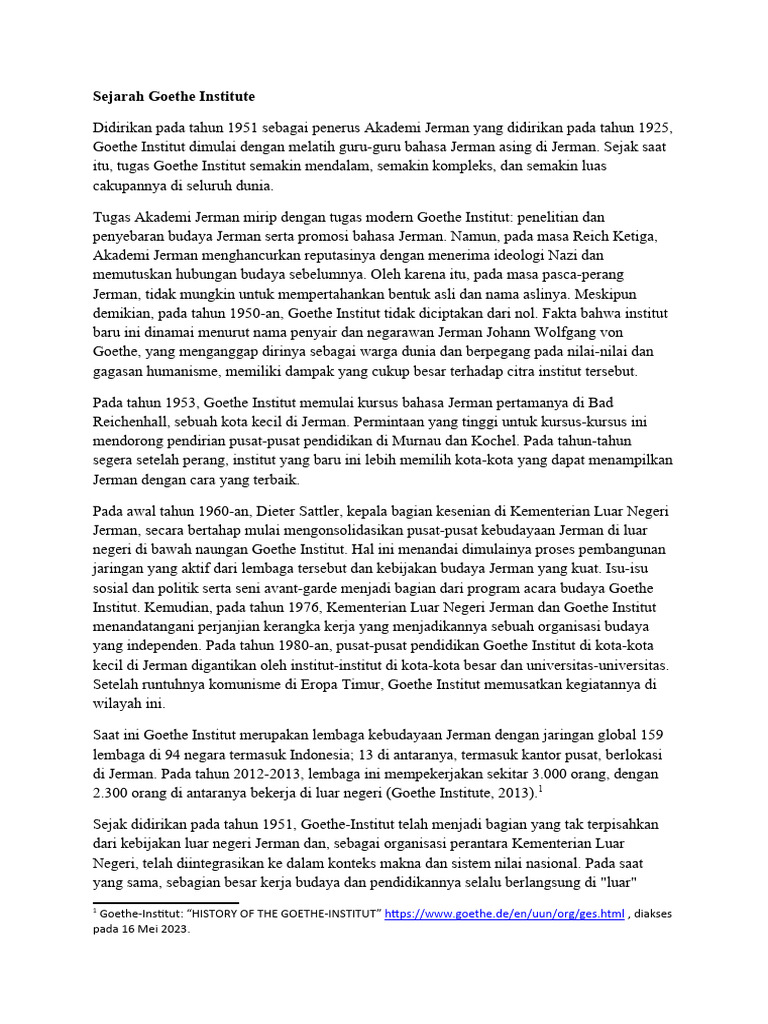 Sejarah dan Perkembangan Goethe Institut | PDF | Perjalanan