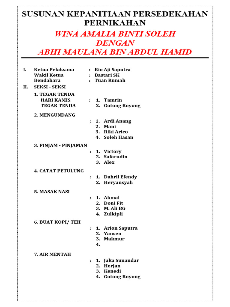 Susunan Panitia Pernikahan | PDF