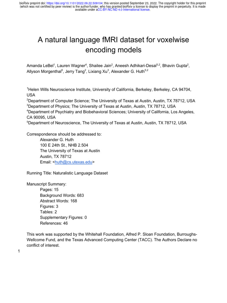 Paper of Alexander Huth, Austin, Texas University On fMRI | PDF ...