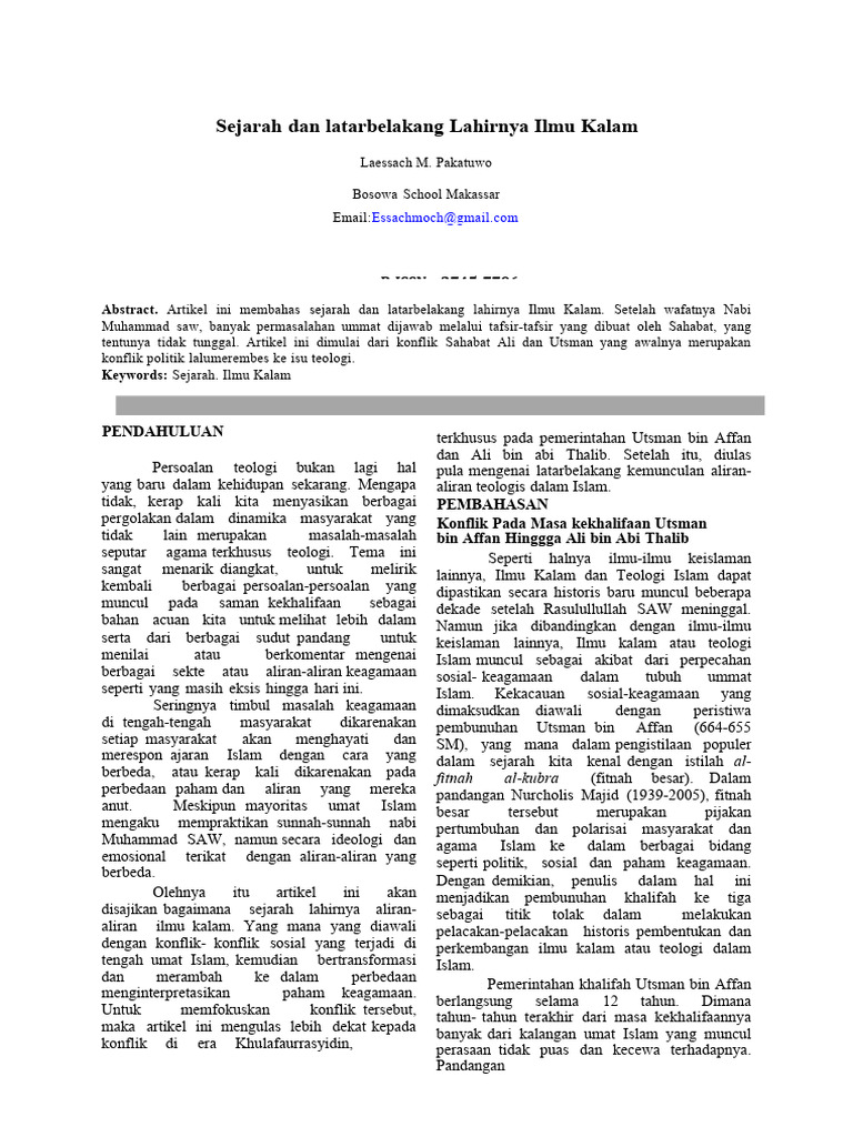 Sejarah Dan Latar Belakang Lahirnya Ilmu Kalam | PDF