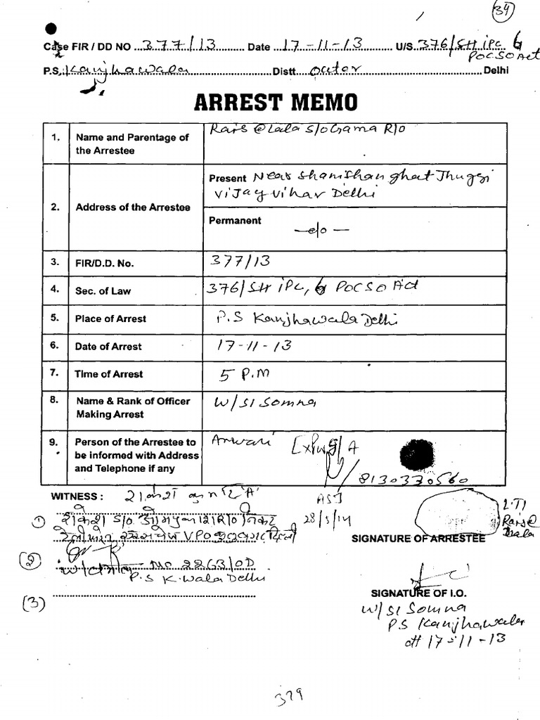 Arrest Memo | PDF