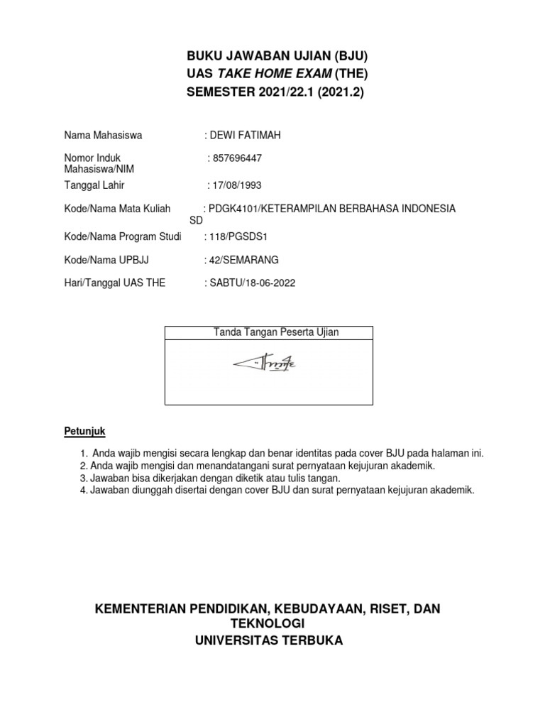 Bju - Uas Pdgk4101keterampilan Berbahasa Indonesia SD | PDF