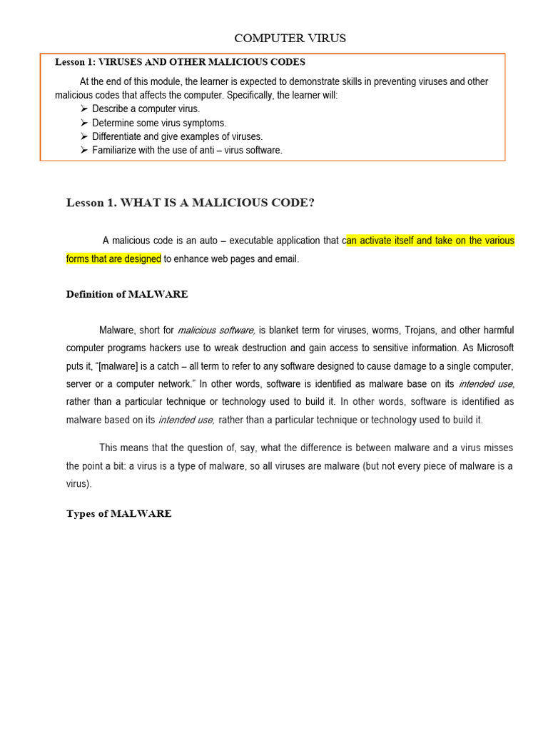 Computer Virus | PDF | Malware | Computer Virus Computer Virus | PDF | Malware | Computer Virus