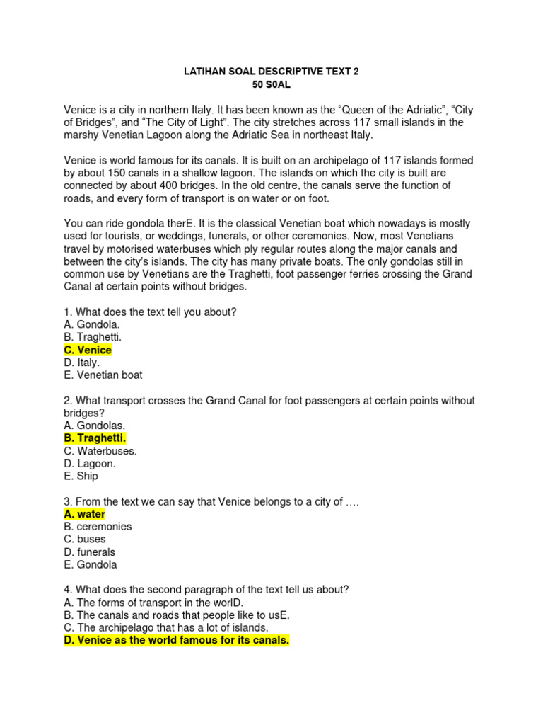 Latihan Soal Descriptive Text 2 | PDF