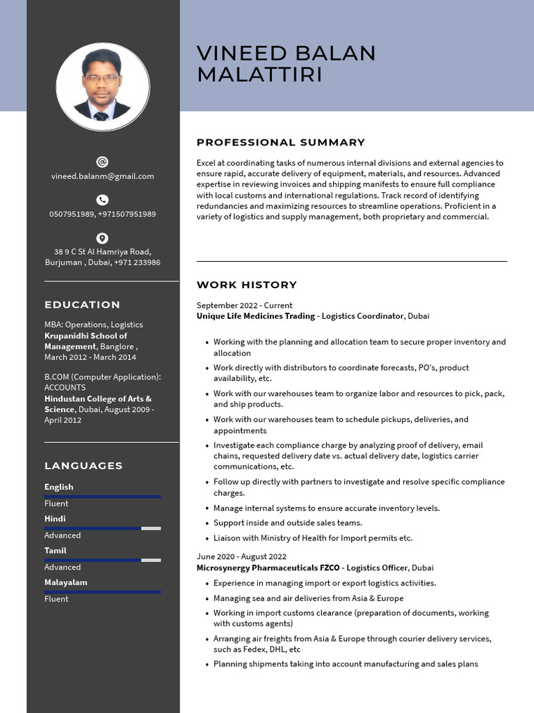 Resume - Vineed Balan M | PDF | Logistics | Inventory