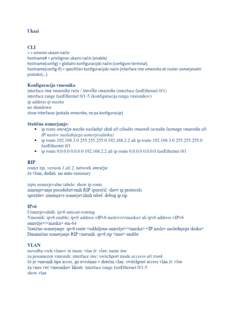 Delo S Cisco Napravami - Ukazi - v1 | PDF