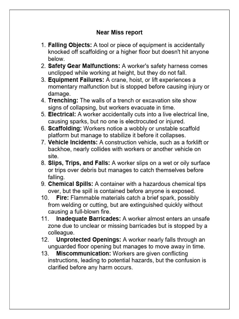 Construction Near Miss Report Guide | PDF | Emergency | Safety