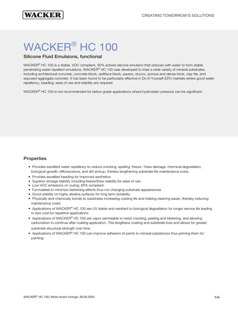 WACKER HC 100 en 2022.06.28 | PDF | Concrete | Paint