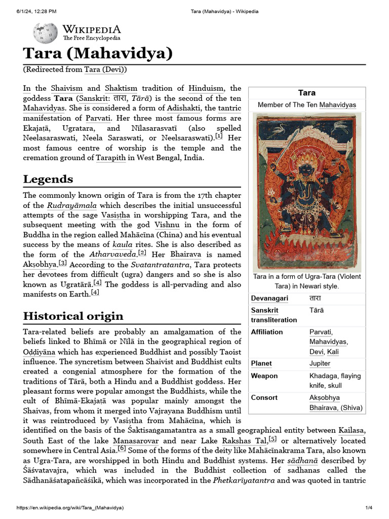 Tara (Mahavidya) - Wikipedia | PDF | Hindu Gods | Hindu Theology