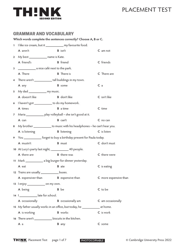 Thk2e BrE Placement Test | PDF