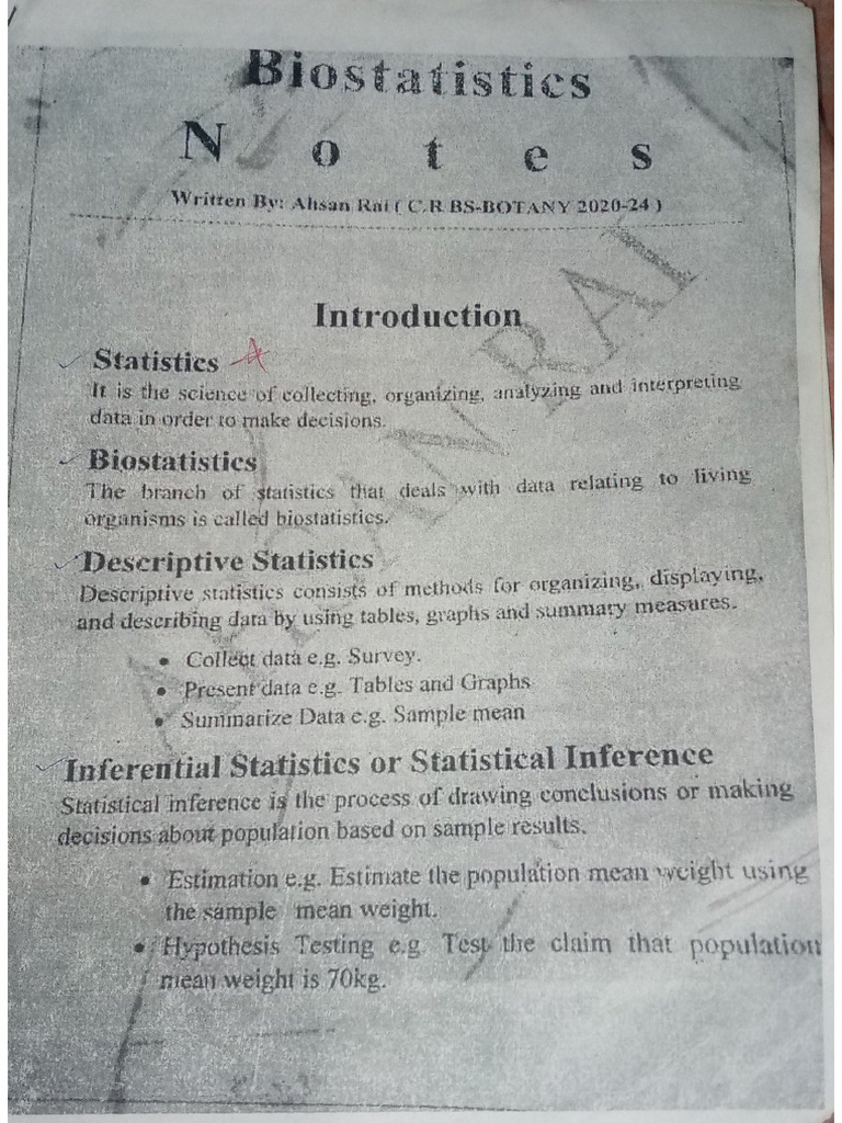 Biostatistics Notes | PDF