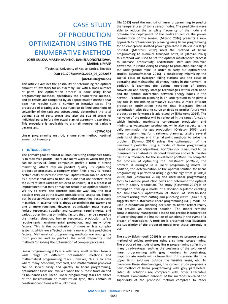 Mmscience - 2022 06 - Case Study of Production Optimization Using The ... Mmscience - 2022 06 - Case Study of Production Optimization Using The ...