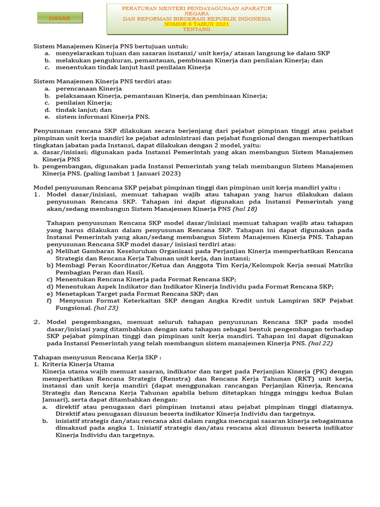 Sosialisasi SKP Permenpan 8 Tahun 2021 | PDF