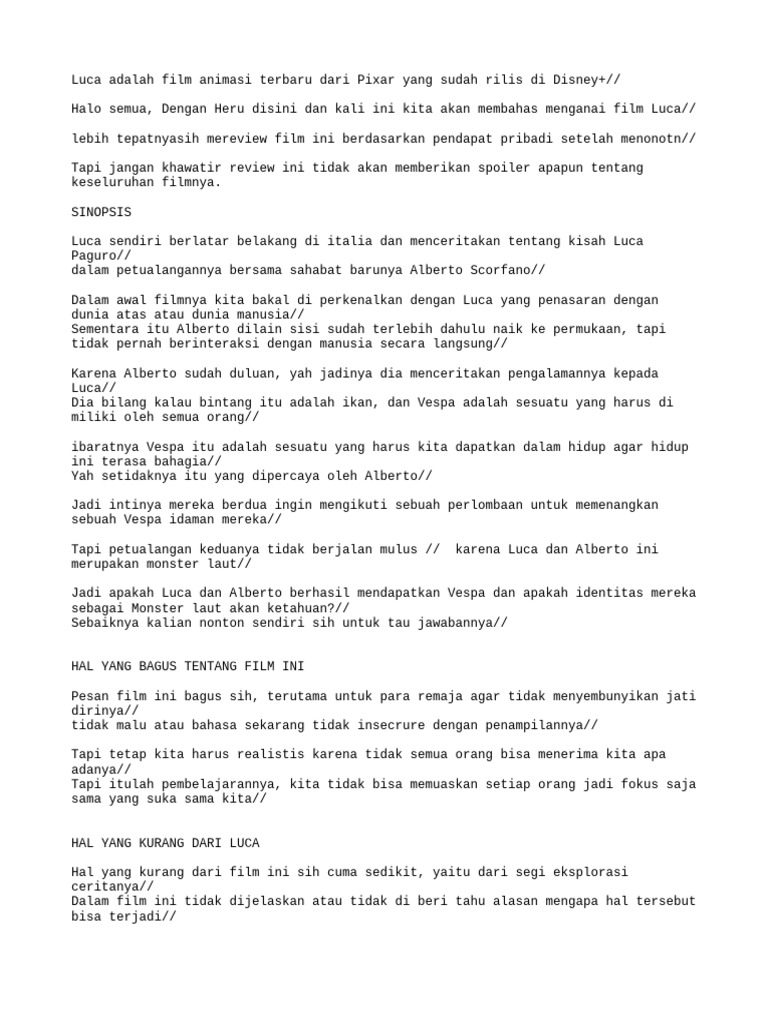 Review Luca | PDF | Seni | Dewasa Muda