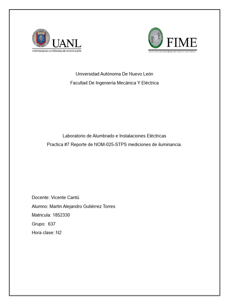 Practica 7 Reporte de NOM-025-STPS - 1852330 | PDF | Science