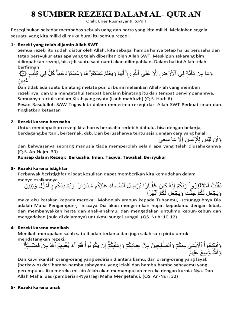 8 Sumber Rezeki | PDF