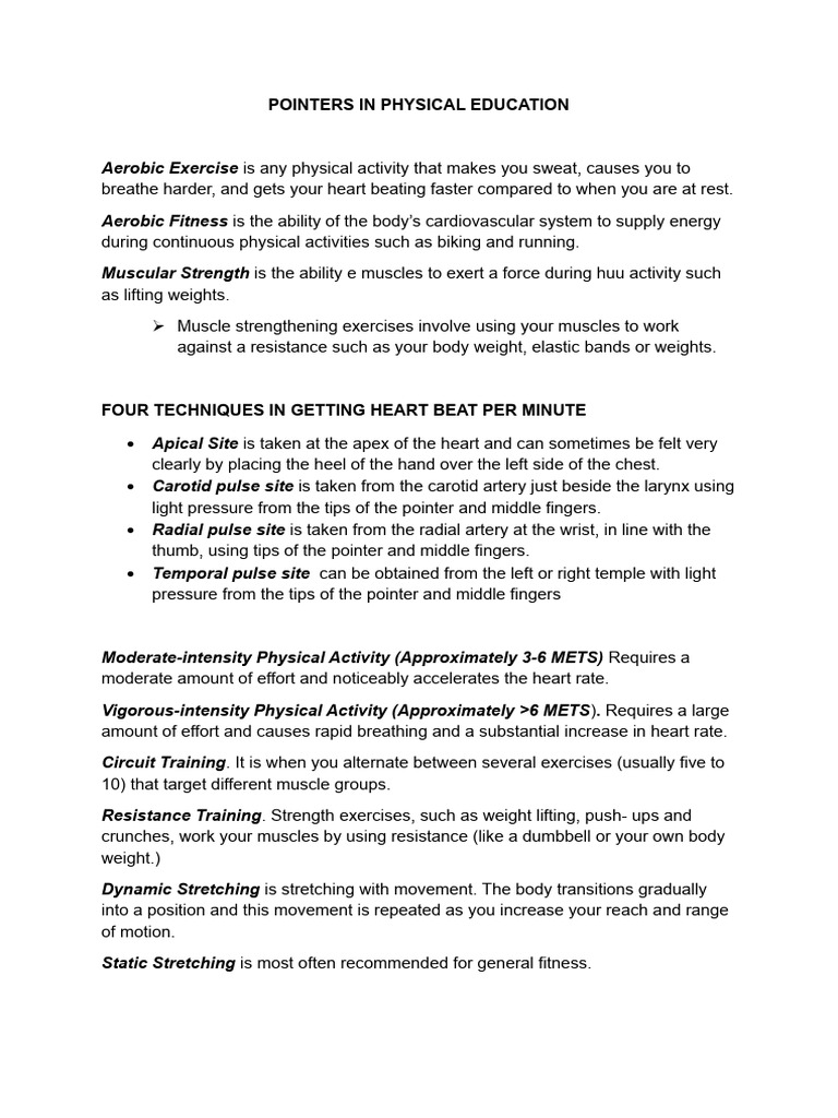 Pointers in P.E | PDF | Strength Training | Physical Fitness