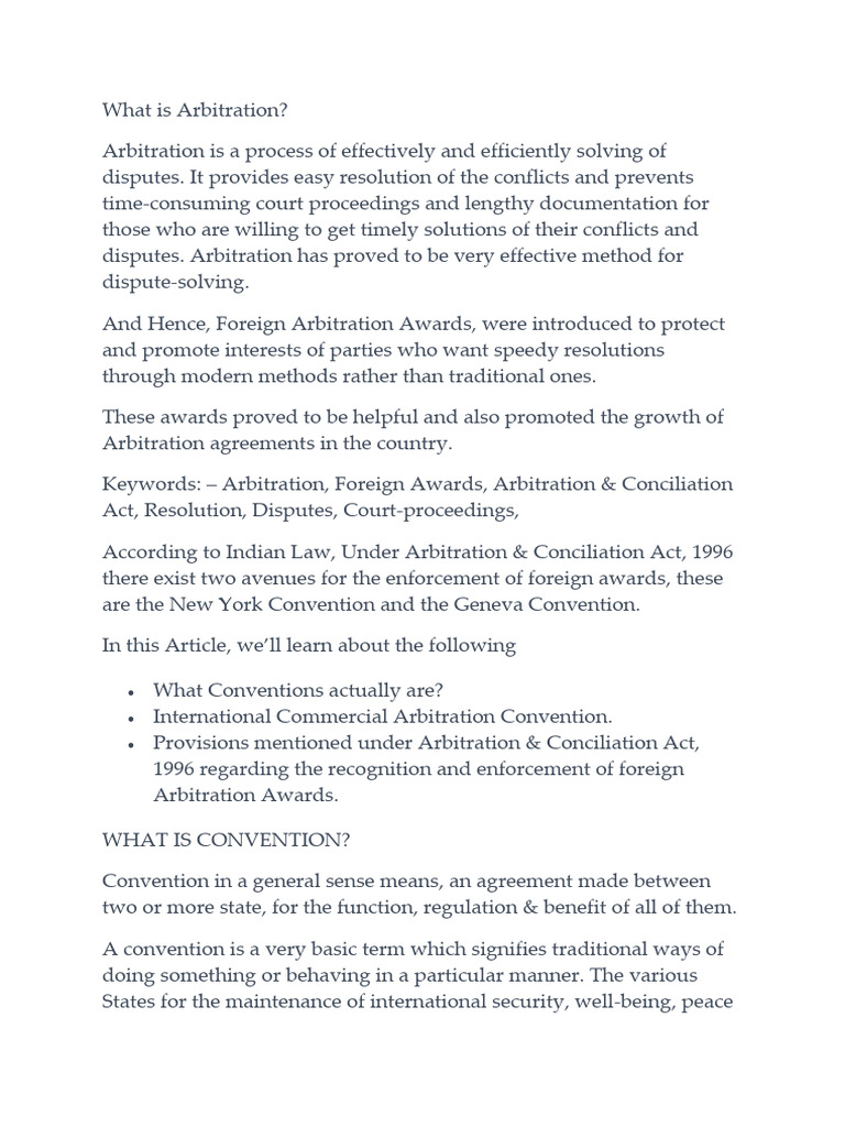 Arbitration and Foreign Awards Explained | PDF | Arbitration | Justice