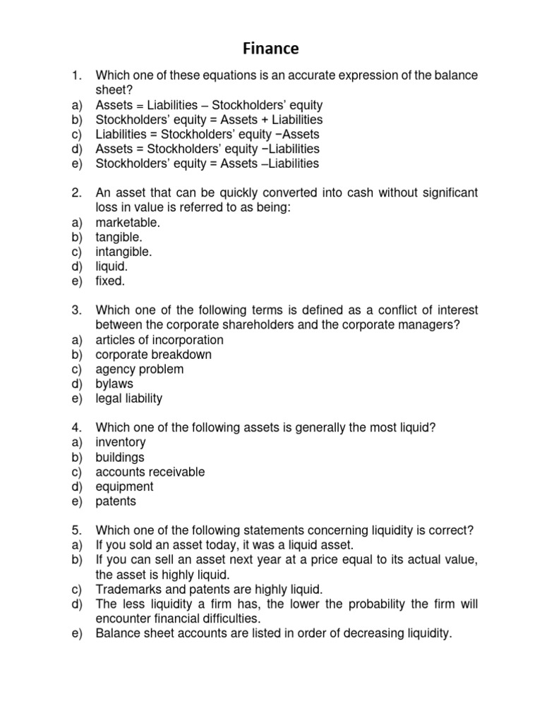 FIN - Sample MCQs | PDF | Equity (Finance) | Stocks