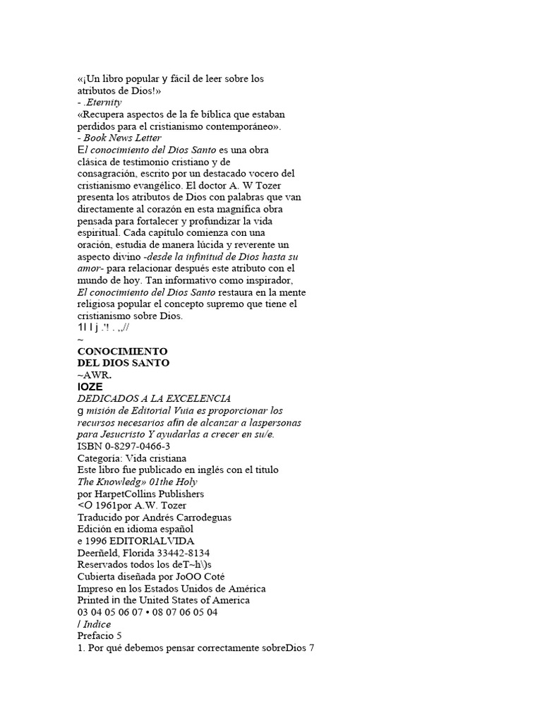 El Conocimiento Del Dios Santo Tozer | PDF | Dios | Creencia religiosa y doctrina