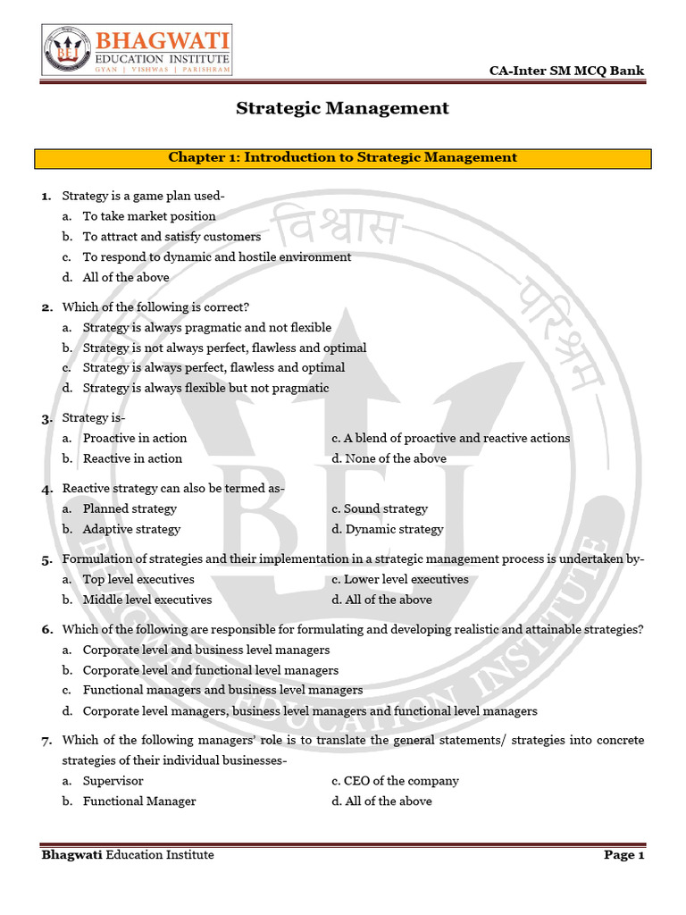 (SM) MCQ Bank | PDF | Strategic Management | Swot Analysis