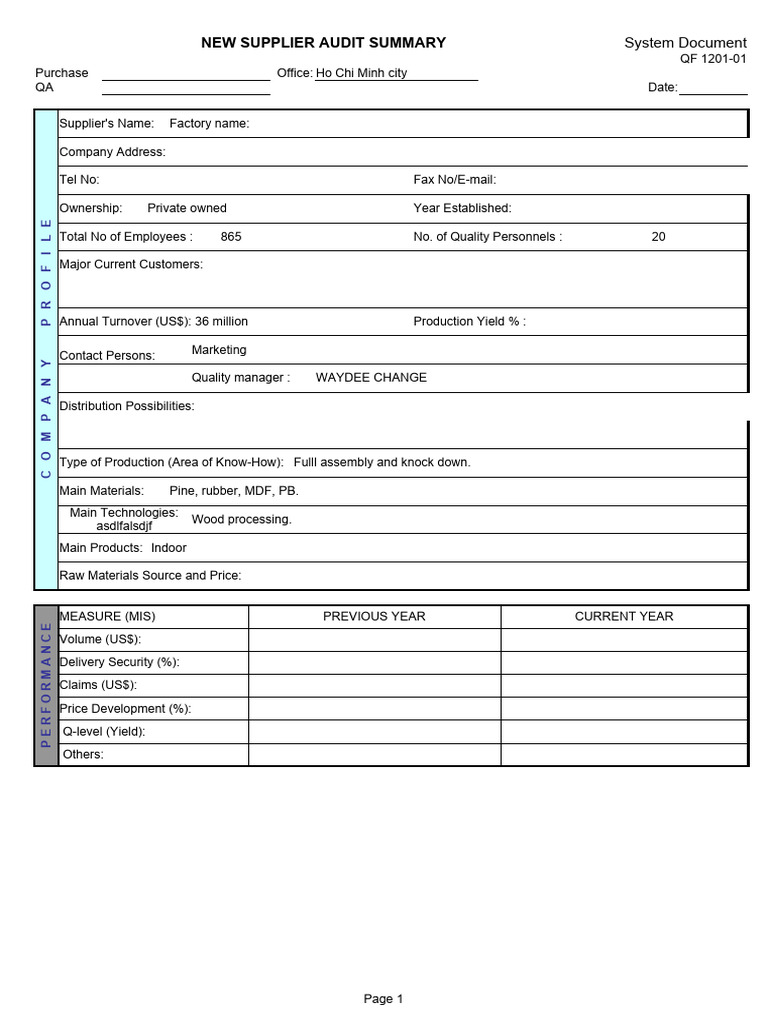 Supplier Audit Form - RES v1 | Download Free PDF | Warehouse | Business