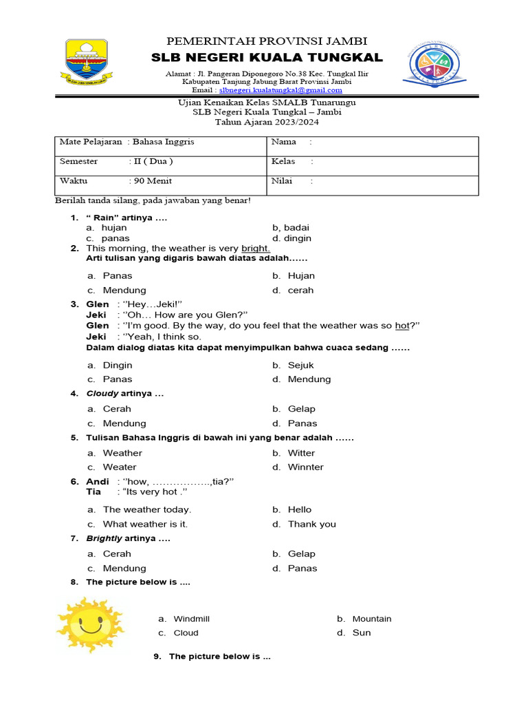 Ujian Bahasa Inggris SMALB | PDF