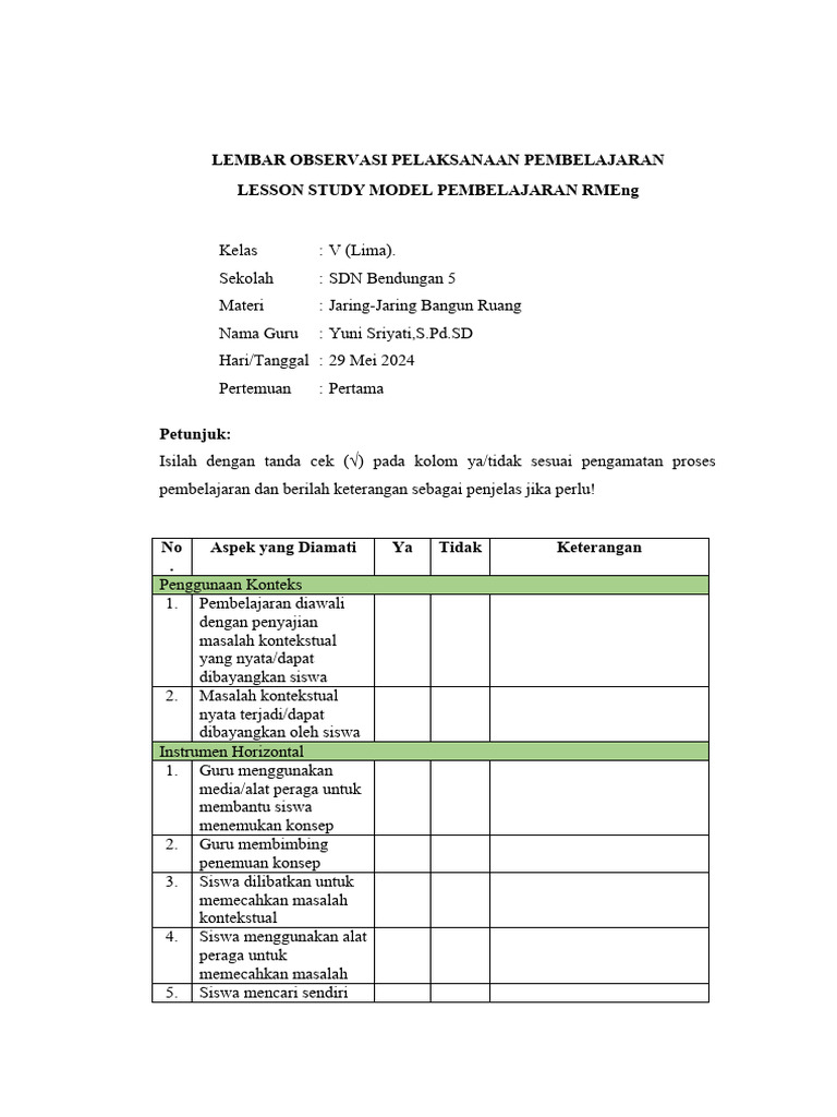 Lembar Observasi Pembelajaran | PDF | Karier & Perkembangan | Seni & Disiplin Bahasa