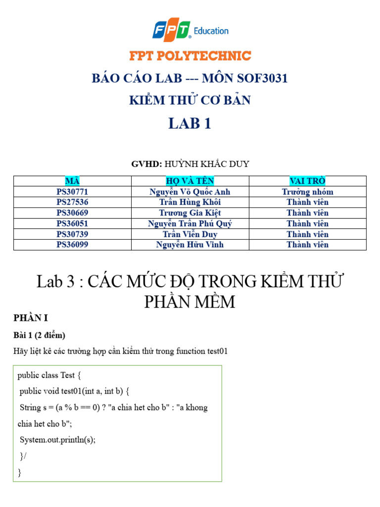 LAB 3 kiểm thử cơ bản FPoly | PDF
