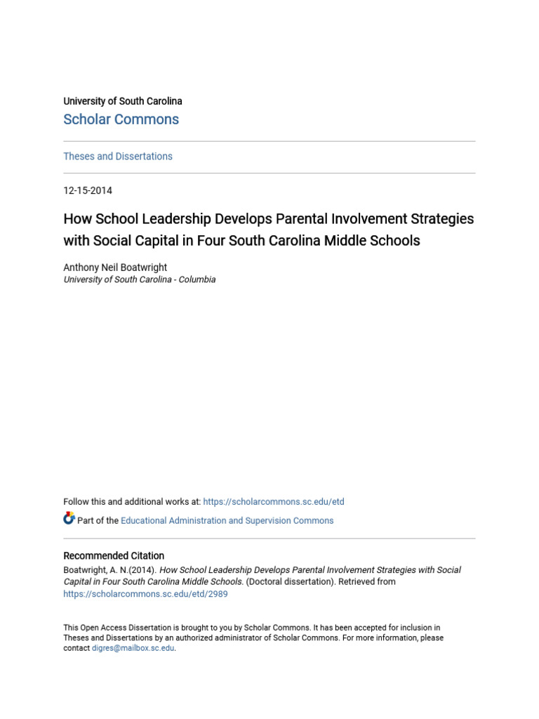 How School Leadership Develops Parental Involvement Strategies Wi | PDF | Social Capital ...