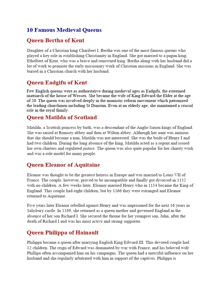 10 Famous Medieval Queens | PDF | Richard I Of England