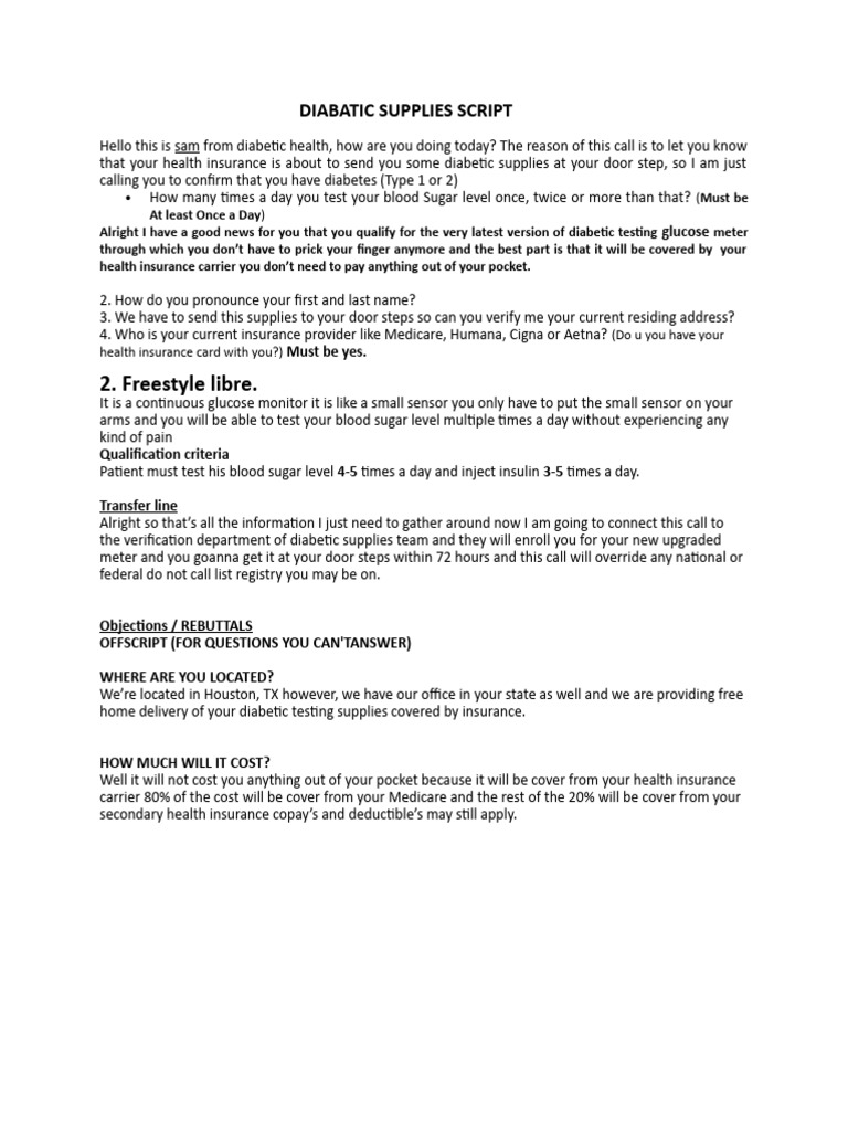 Diabetic Supplies Confirmation Call | PDF