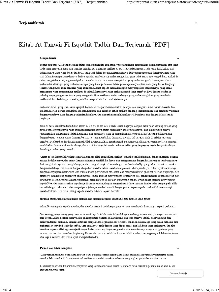 Kitab At Tanwir Fi Isqothit Tadbir | PDF