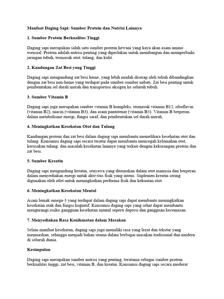 Manfaat Daging Sapi | PDF