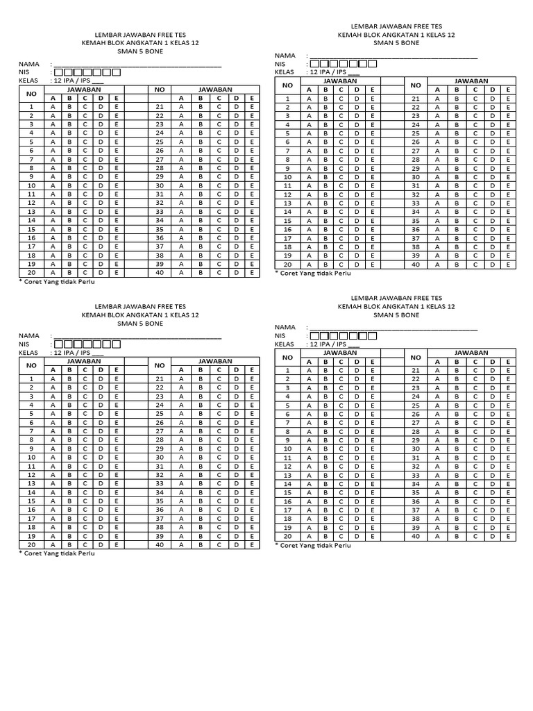 Lembar Jawaban Free Tes | PDF