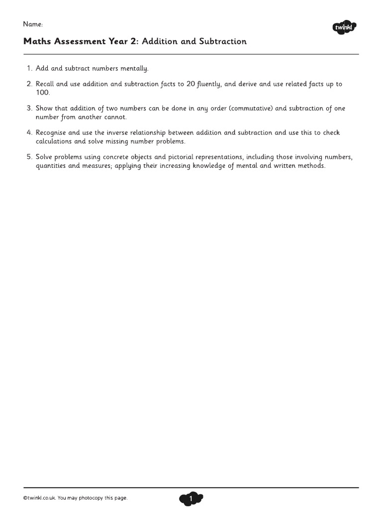 T PA 105 Year 2 Maths Assessment Pack Term 1 Combined PDF | PDF ...