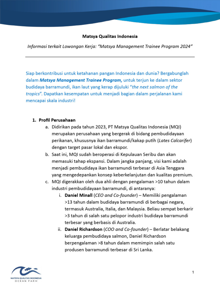 Job Posting - Matsya Management Trainee Program 2024 - 20240322 | PDF