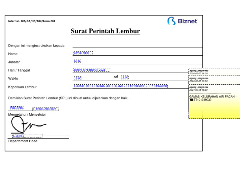 Surat Perintah Lembur (SPL) | PDF