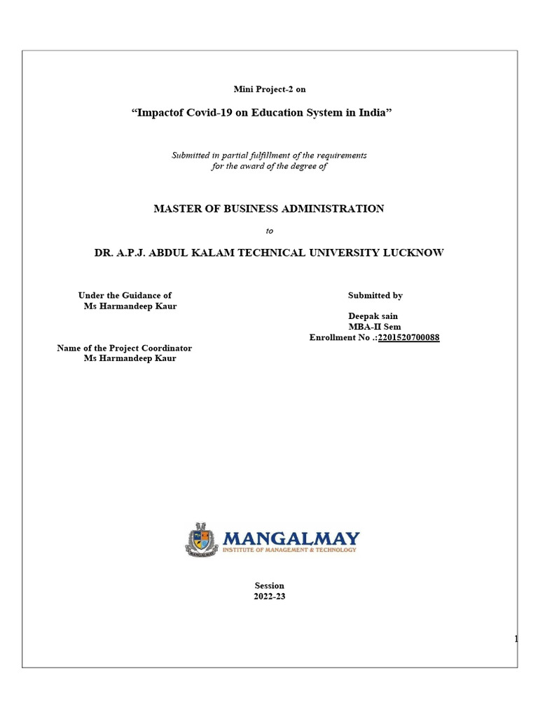 Finish Last Mini Project MBA Sec B Deepak Sain | PDF