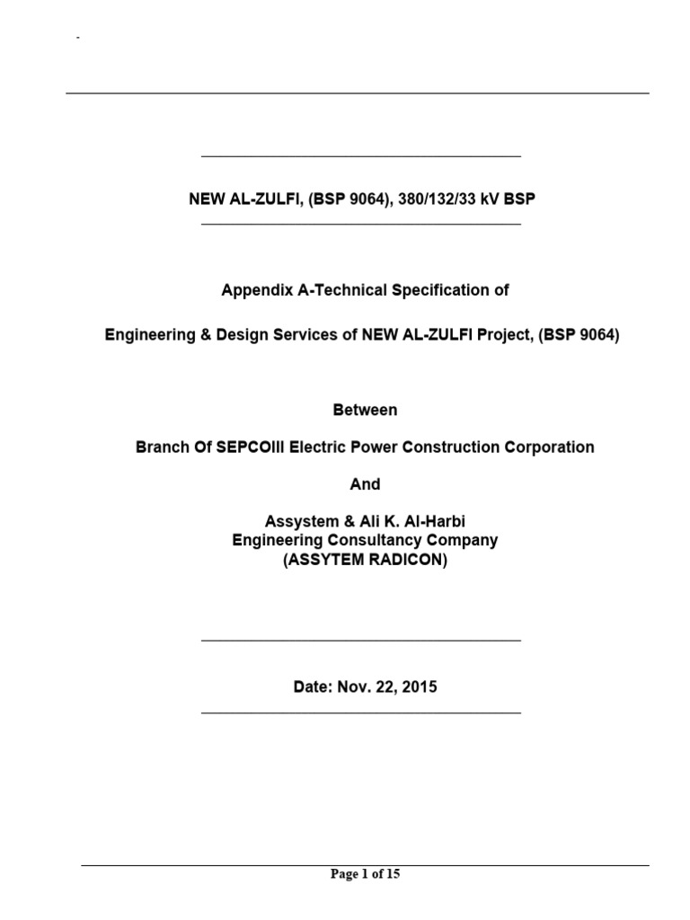 4-Appendix A-Technical Agreement For Engineering Sevice of Zuilfi Project | PDF | Electrical ...