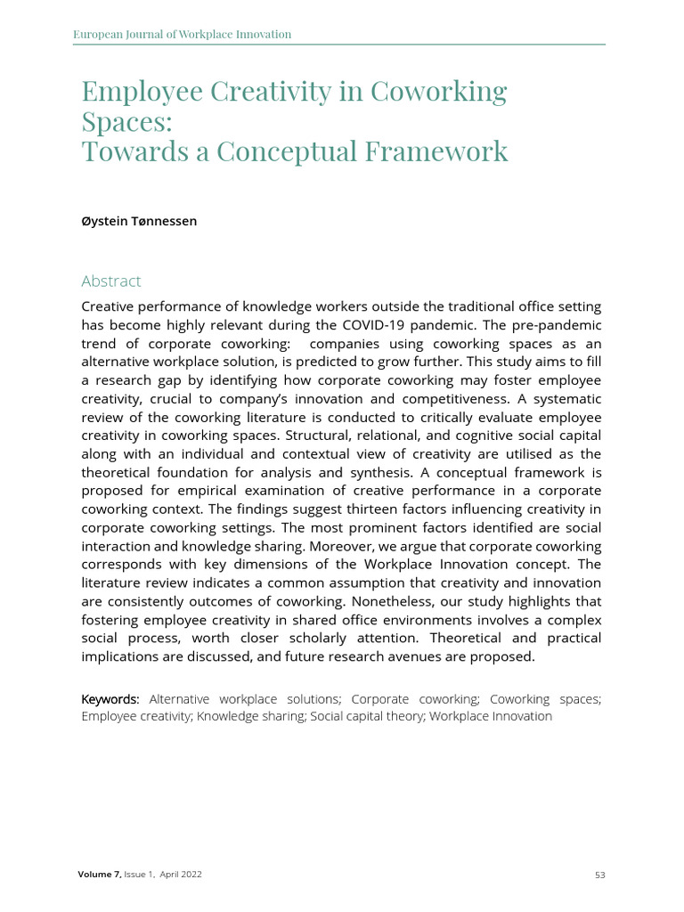 Employee Creativity in Coworking Spaces | PDF | Creativity | Innovation