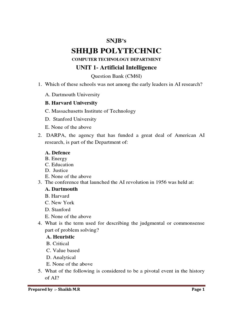 Eti Chapter-1 MCQ | PDF | Artificial Intelligence | Intelligence (AI) & Semantics