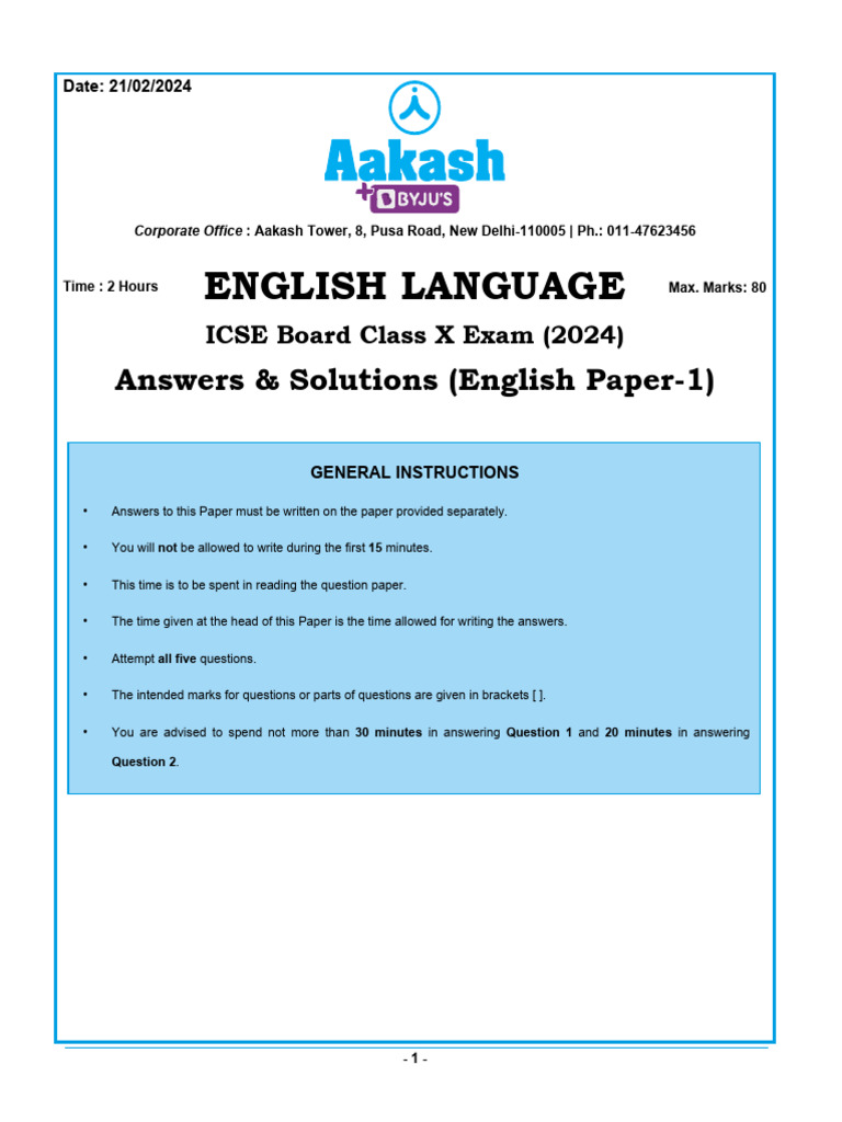 Ans and Sol - English - Language - 21 02 2024 ICSE - X | PDF | Junk Food
