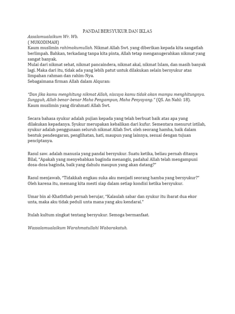 Mukodimah Kultum: Bersyukur dan Adab Makan | PDF | Agama & Spiritualitas