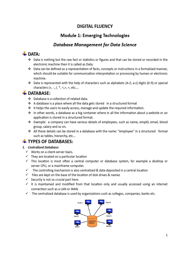 DBMS, Big Data Anlaytics Module 1 Notes | PDF | Databases | Relational ...
