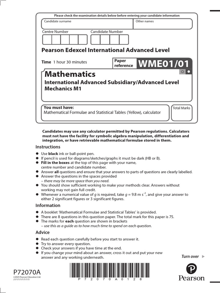 Mechanics M1 January 2023 Question Paper Wme01-01-Que-20230118 ...